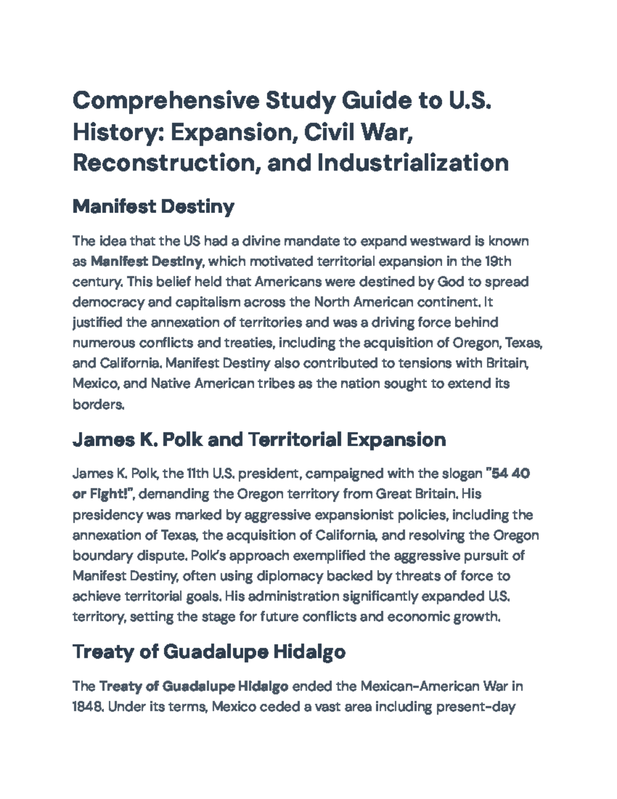 Comprehensive Overview of U.S. History: Expansion, Civil War ...