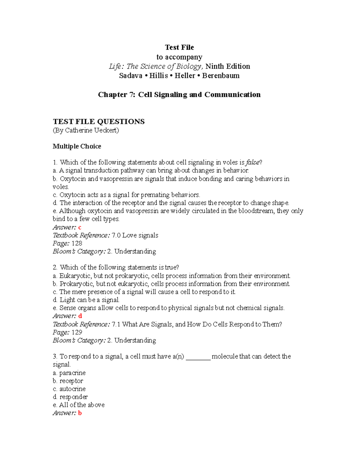 Ch07 Cell Signaling and Communication Test Questions - Biology 9th Ed ...