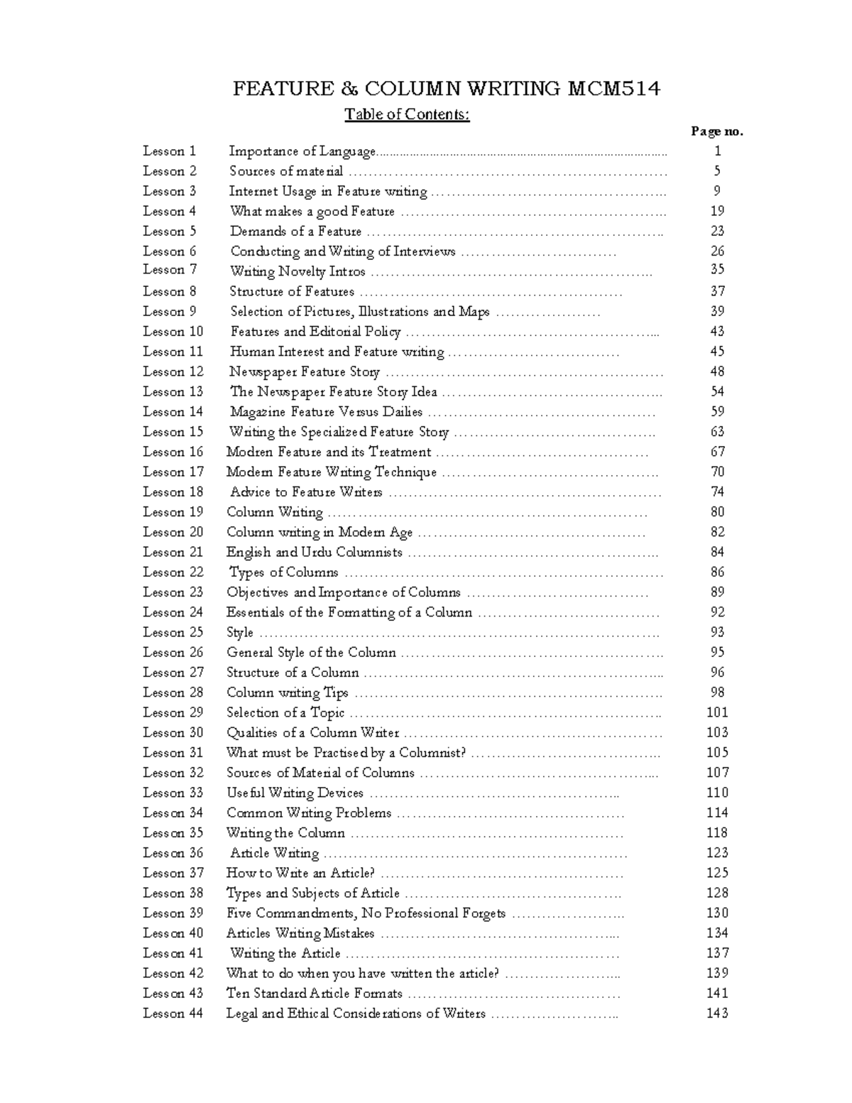 Feature & Column Writing Lessons - MCM514 Comprehensive Notes - Studocu