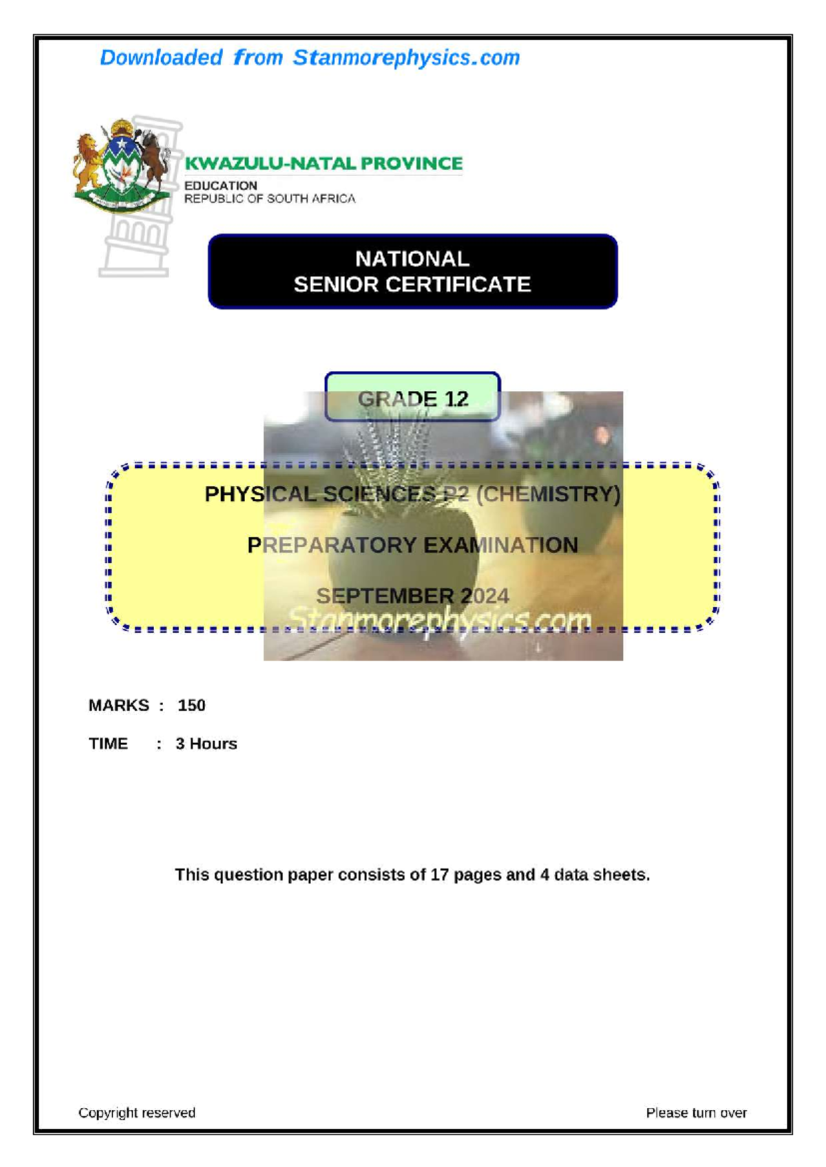 KZN Physical Sciences Grade 12 September 2024 Prep Exam Paper & Memo - Studocu