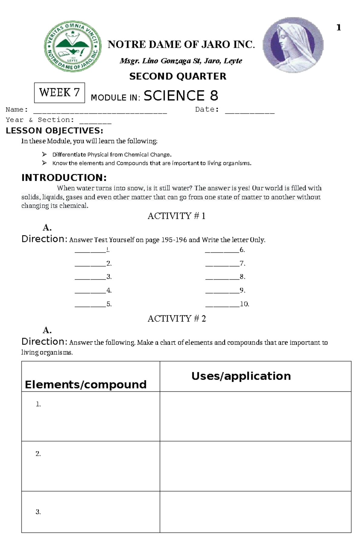 Q2-SCI8- Lesson 7 - SAMPLE Q2 SCIENCE 8 MODULE - 1 NOTRE DAME OF JARO ...