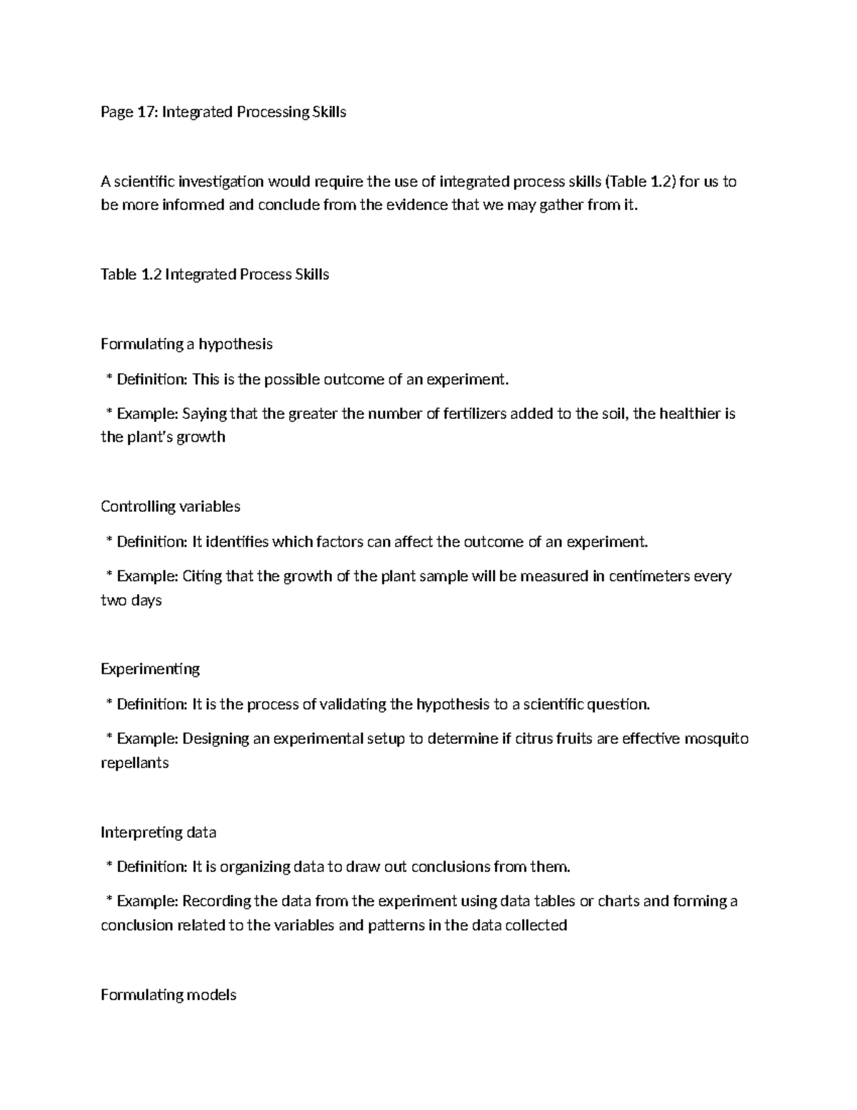 Integrated Processing Skills: Understanding the Scientific Method - Studocu