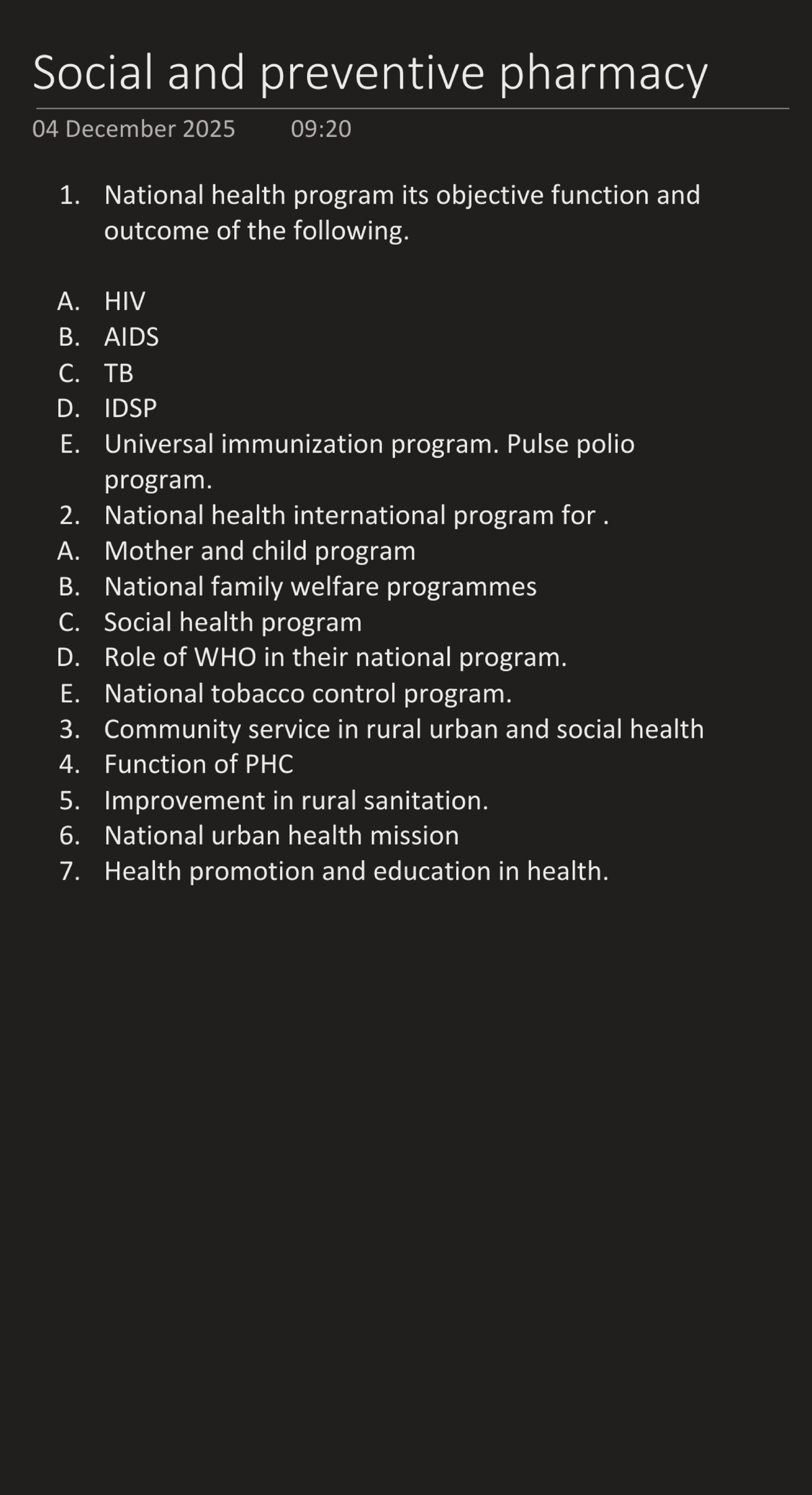 Social and Preventive Pharmacy: National Health Programs Overview - Studocu