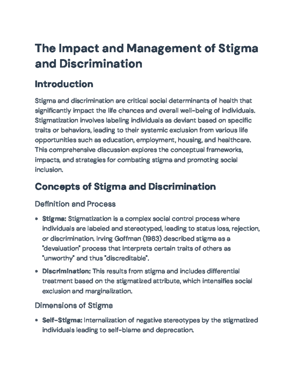 Management of Stigma and Discrimination: Health Impacts and Strategies ...