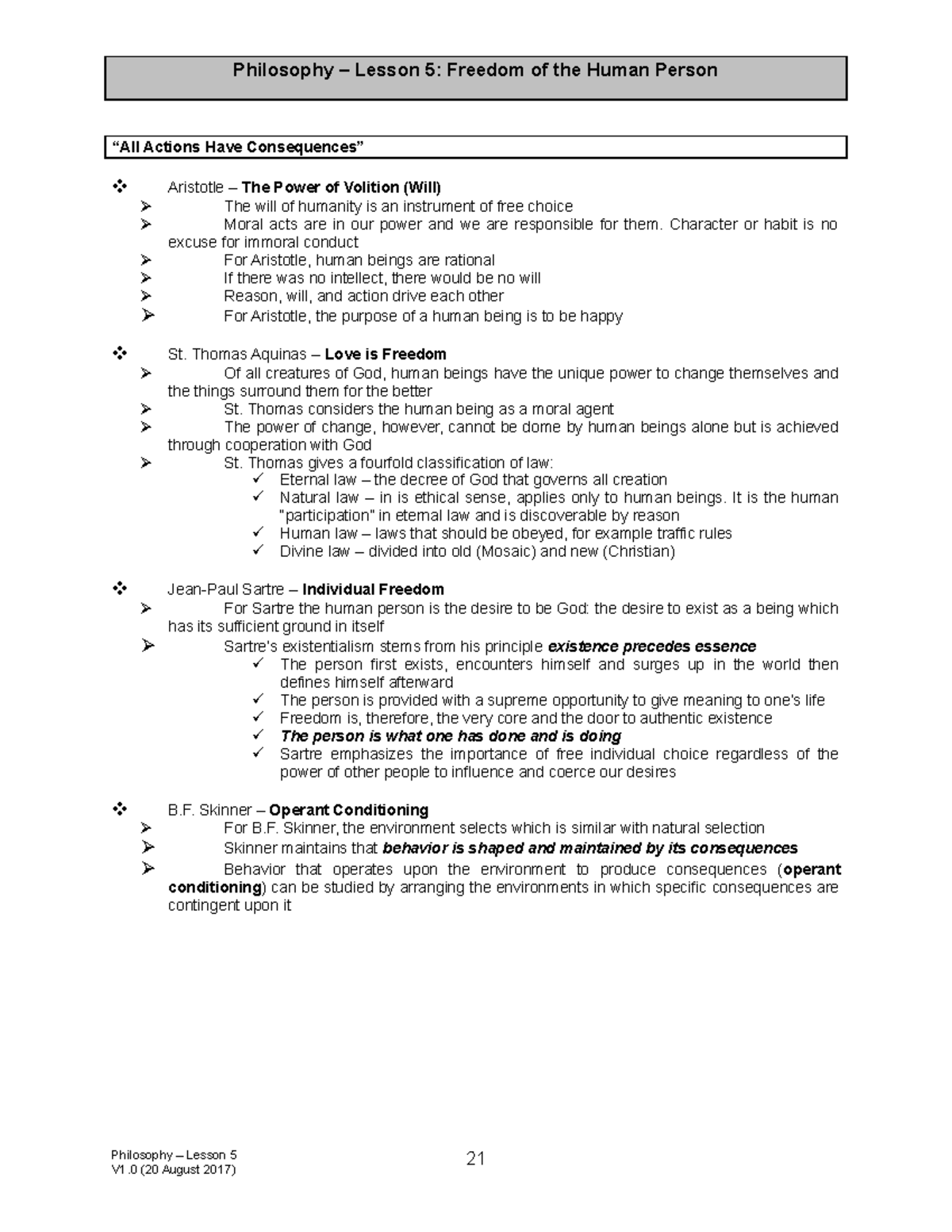 Ilide - Philosophy - Philosophy – Lesson 5: Freedom of the Human Person ...