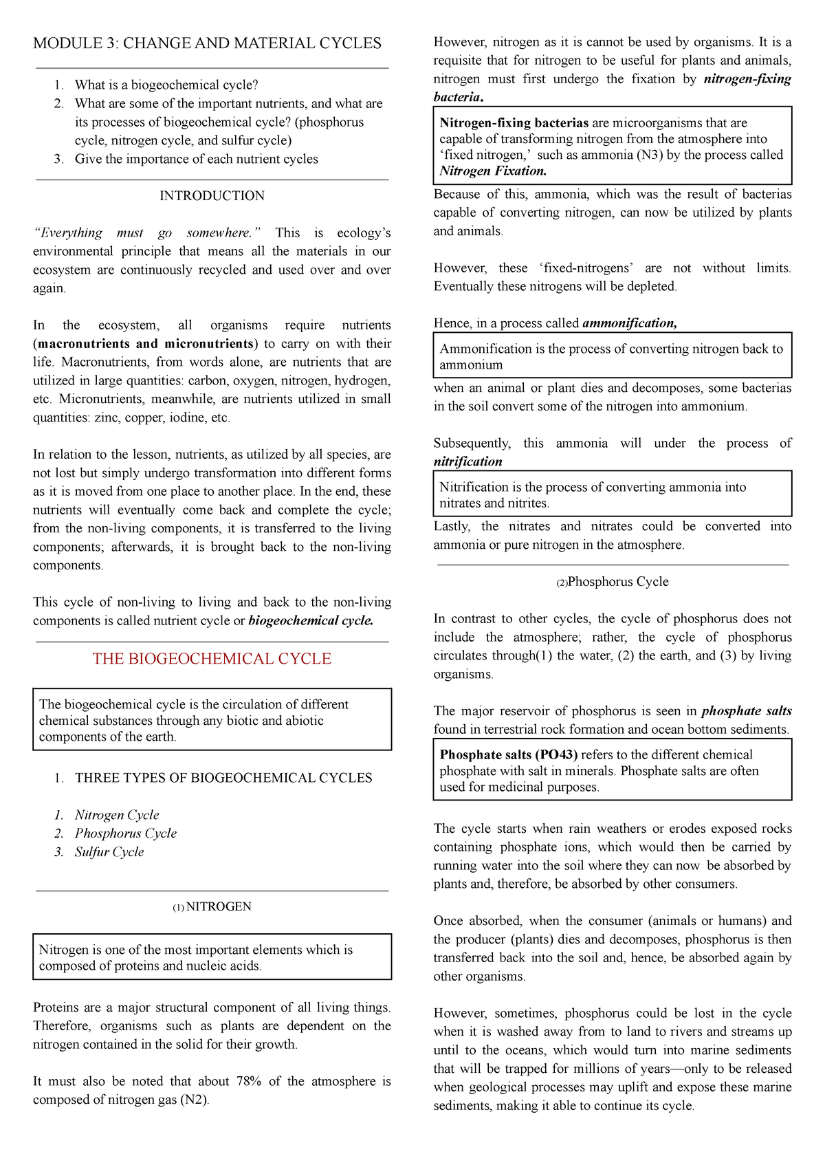 Environmental Science: Change and Material Cycles - MODULE 3: CHANGE ...