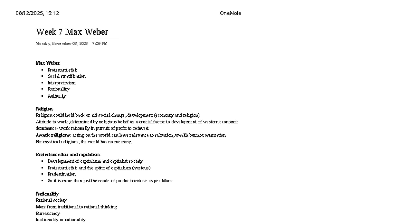 Max Weber - Lecture Notes on Social Stratification and Interpretivism ...