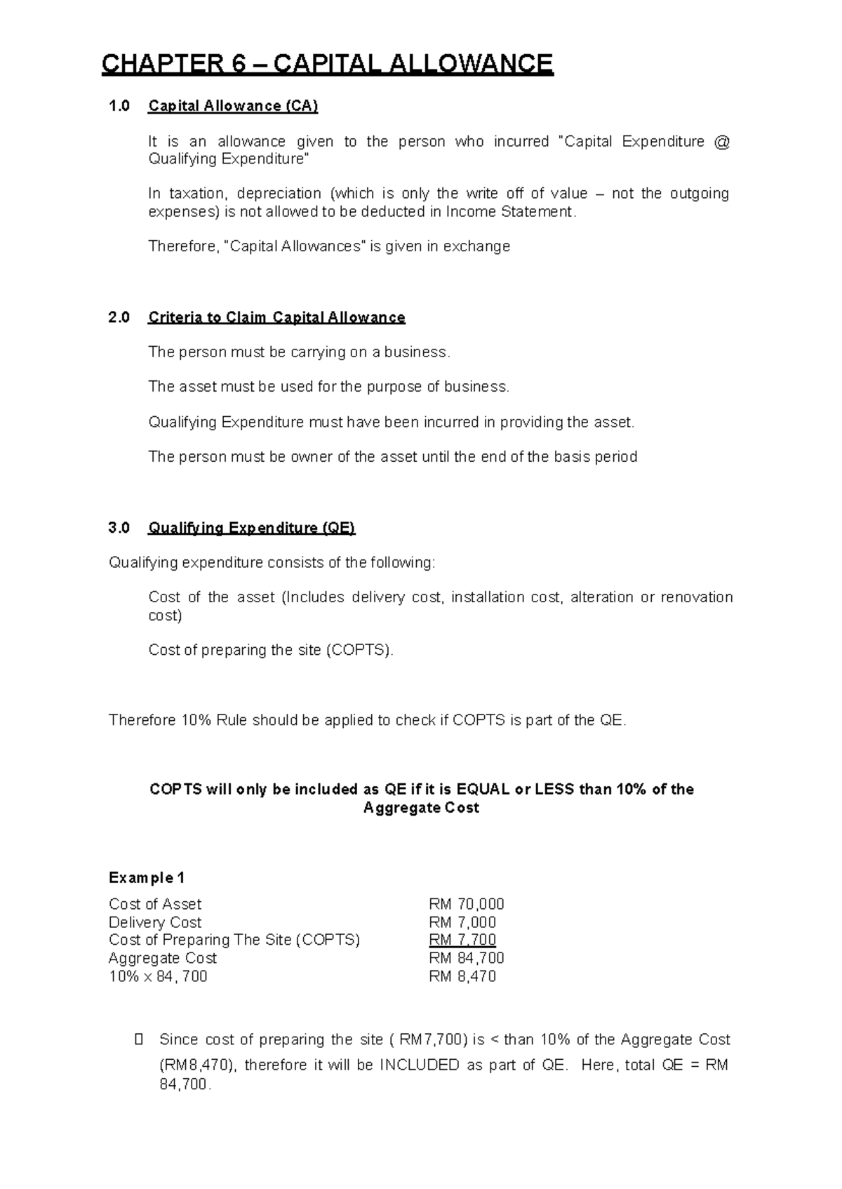 Chapter 6 - CA (latest) - notes - CHAPTER 6 – CAPITAL ALLOWANCE 1 ...