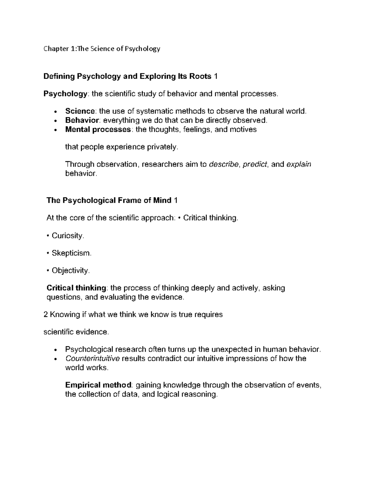 Chapter 1 - Chapter 1:The Science of Psychology Defining Psychology and ...