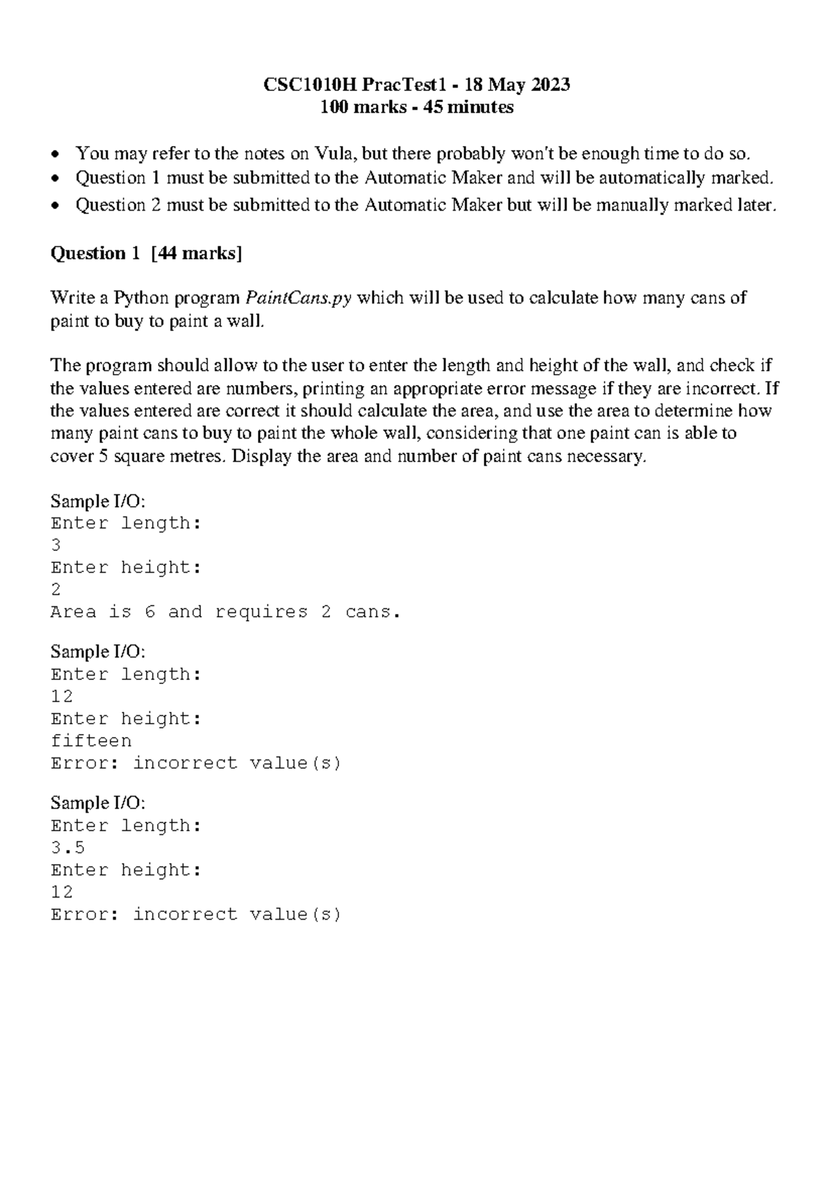 CSC1010H Prac Test 1: PaintCans.py Program Instructions - Studocu