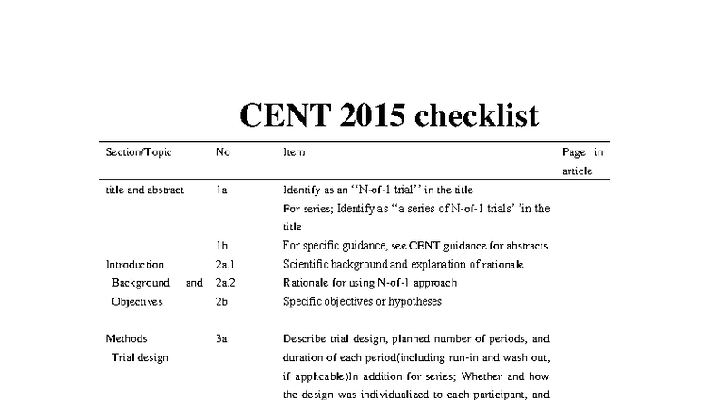 Dr Mehraban's CENT 2015 Checklist for Single Subject Trials - Studocu
