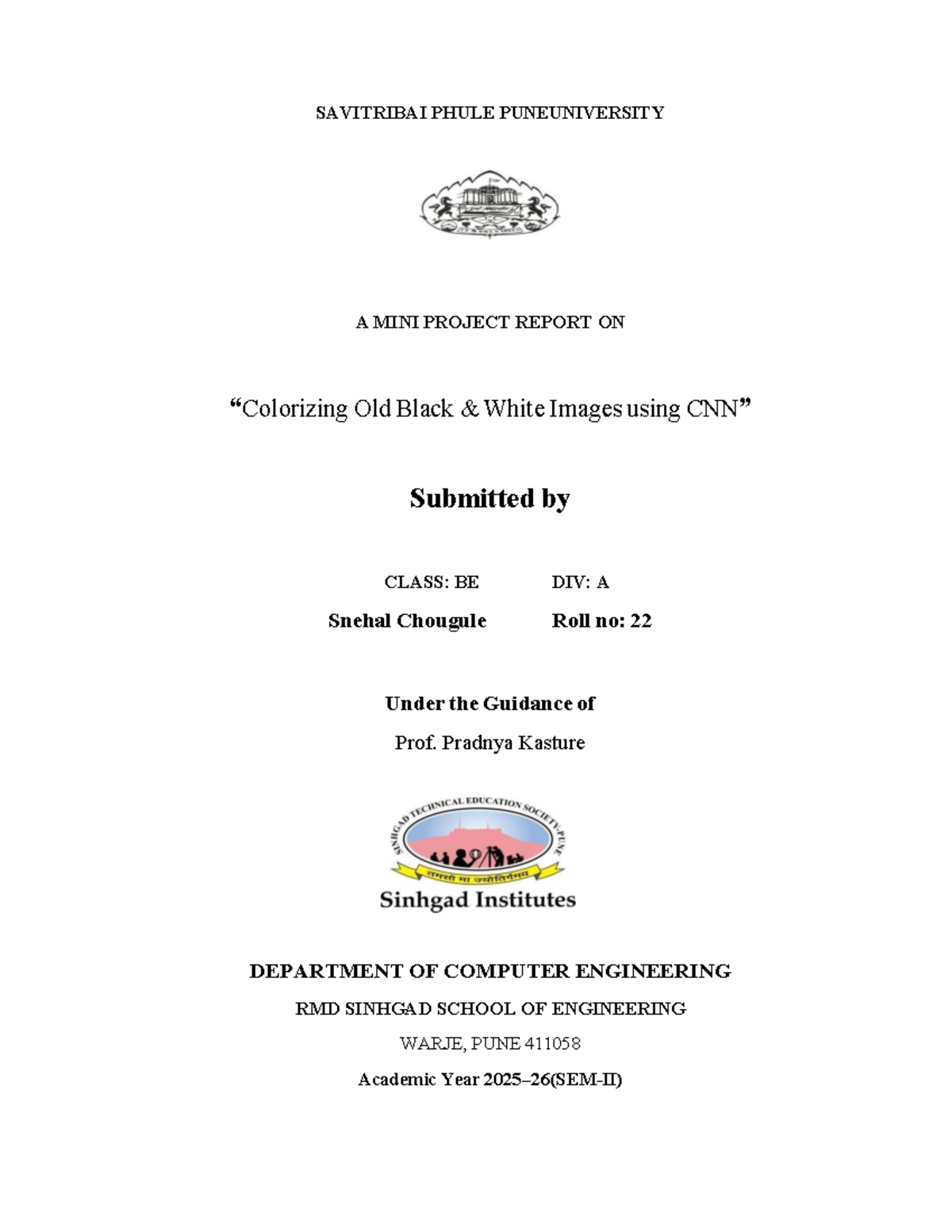 BE Project Report: Automatic Colorization of Black & White Images - Studocu