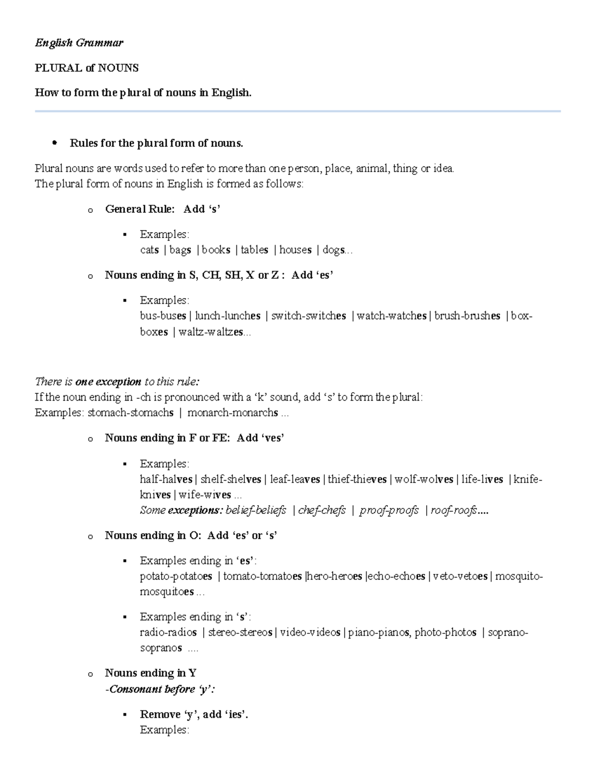 English Grammar: Rules for Plural Nouns and Collective Usage - Studocu