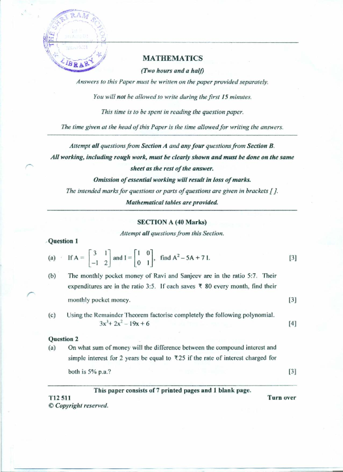 511 Mathematics 2012 Question Paper with Answers - Studocu