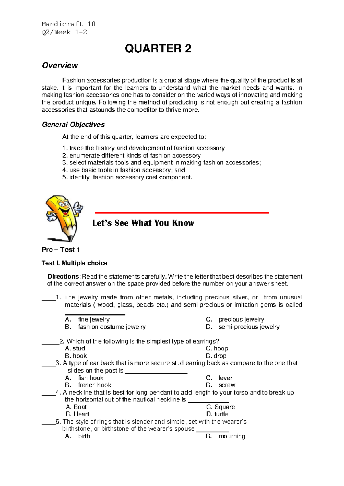 TLE 10 Q2 Week 1: Exploring Fashion Accessories Production - Studocu