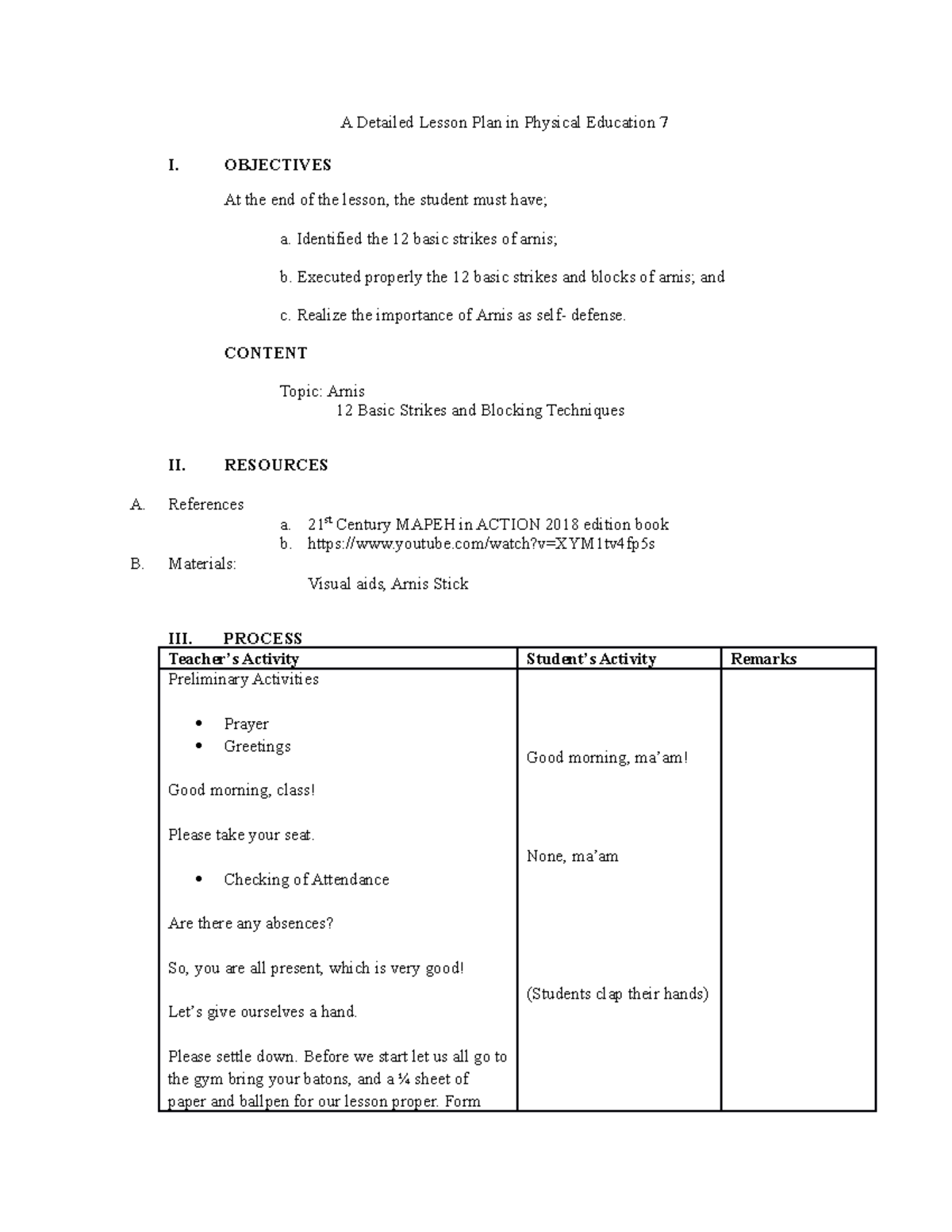 A-Detailed-Lesson-Plan-in-PE 7 Arnis - A Detailed Lesson Plan in ...