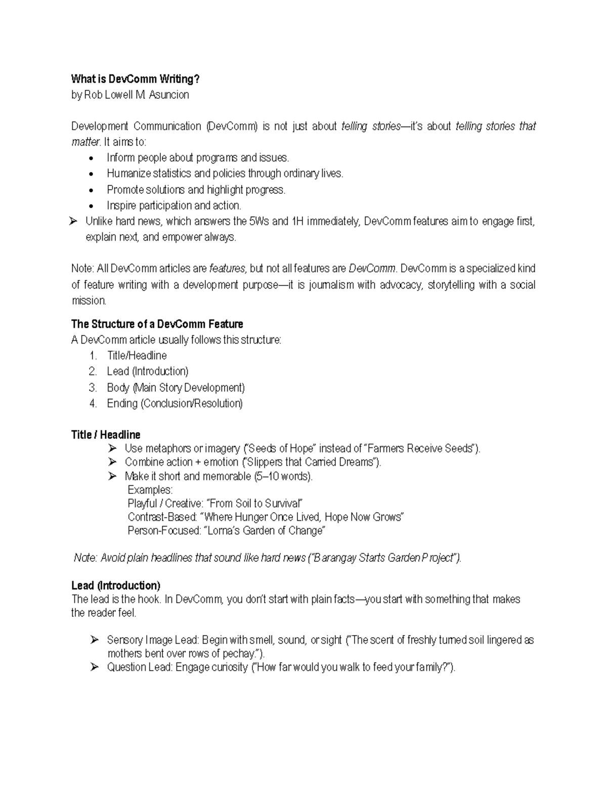 Understanding DevComm Writing: Structure and Techniques - Studocu