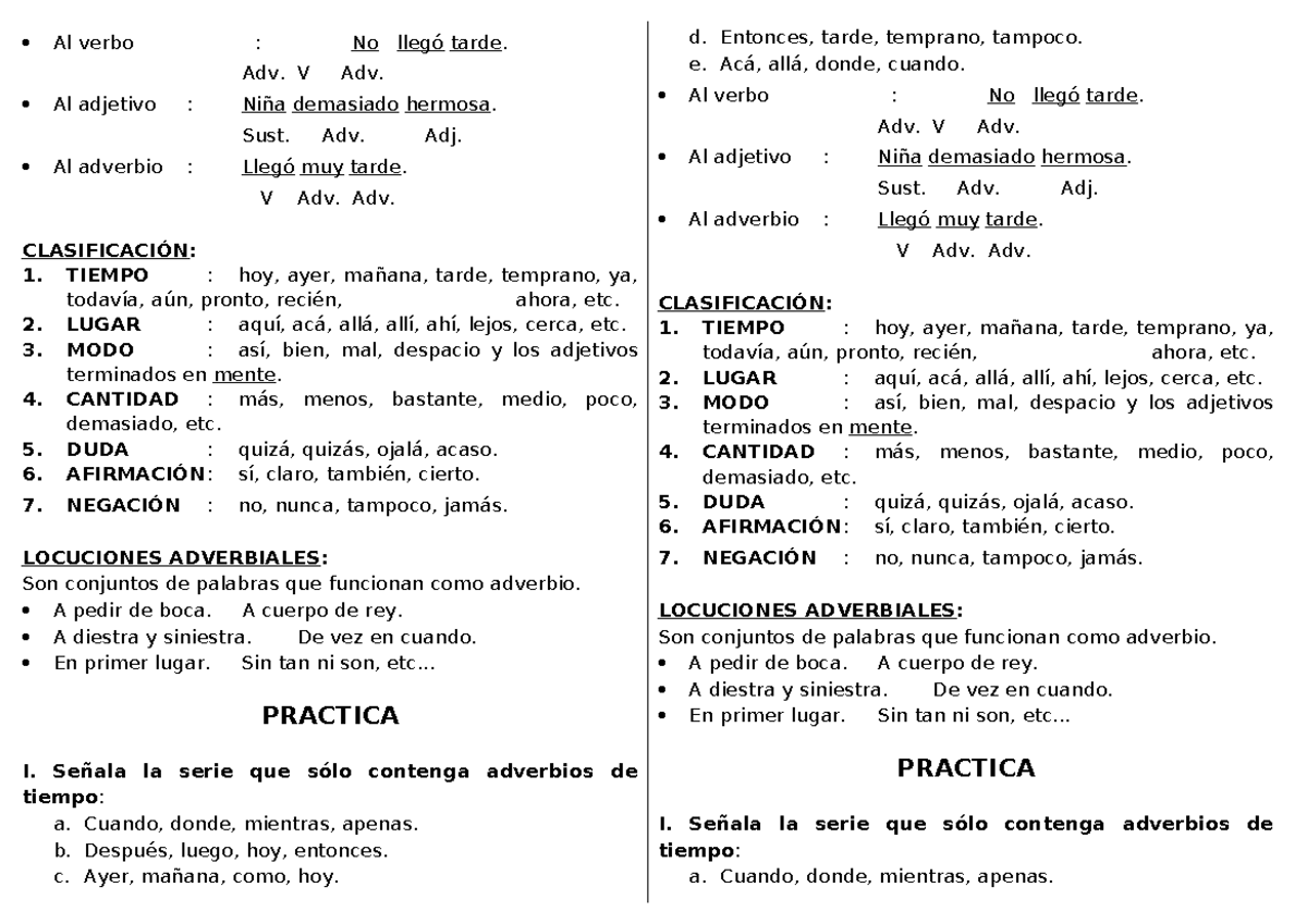 Clasificación de Adverbios y Ejercicios Prácticos - Tareas de ...