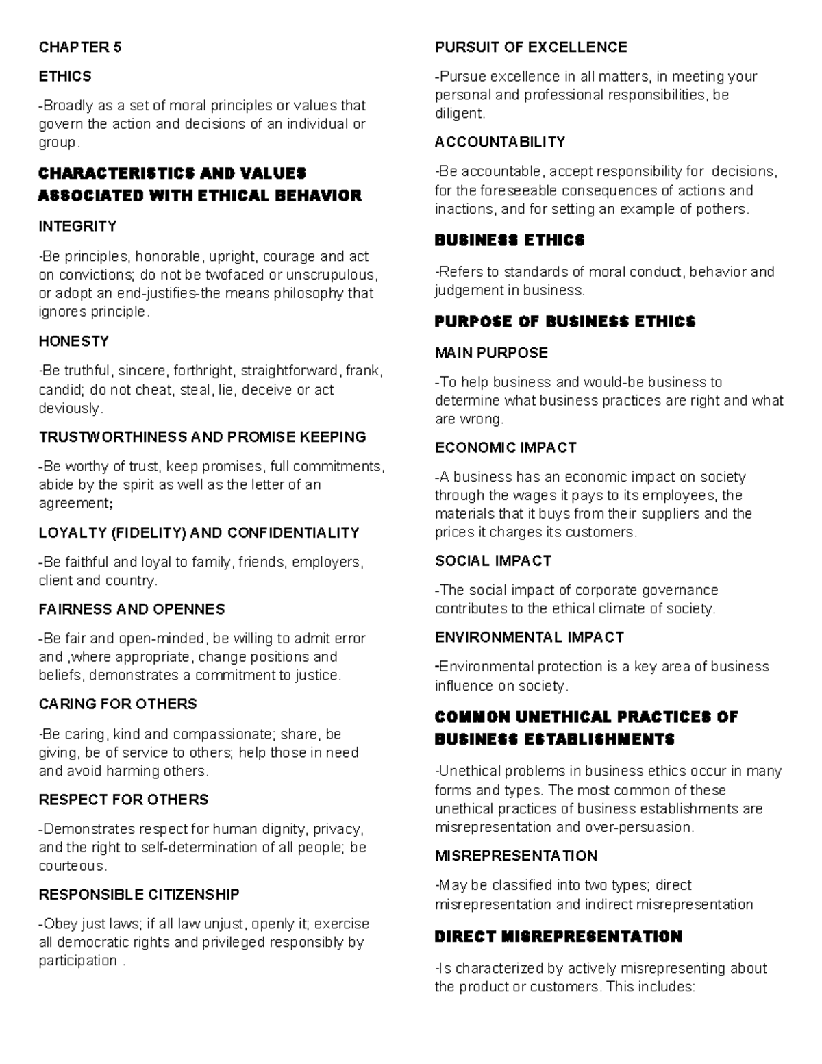 Chapter-5 - Nothing to say - CHAPTER 5 ETHICS -Broadly as a set of ...