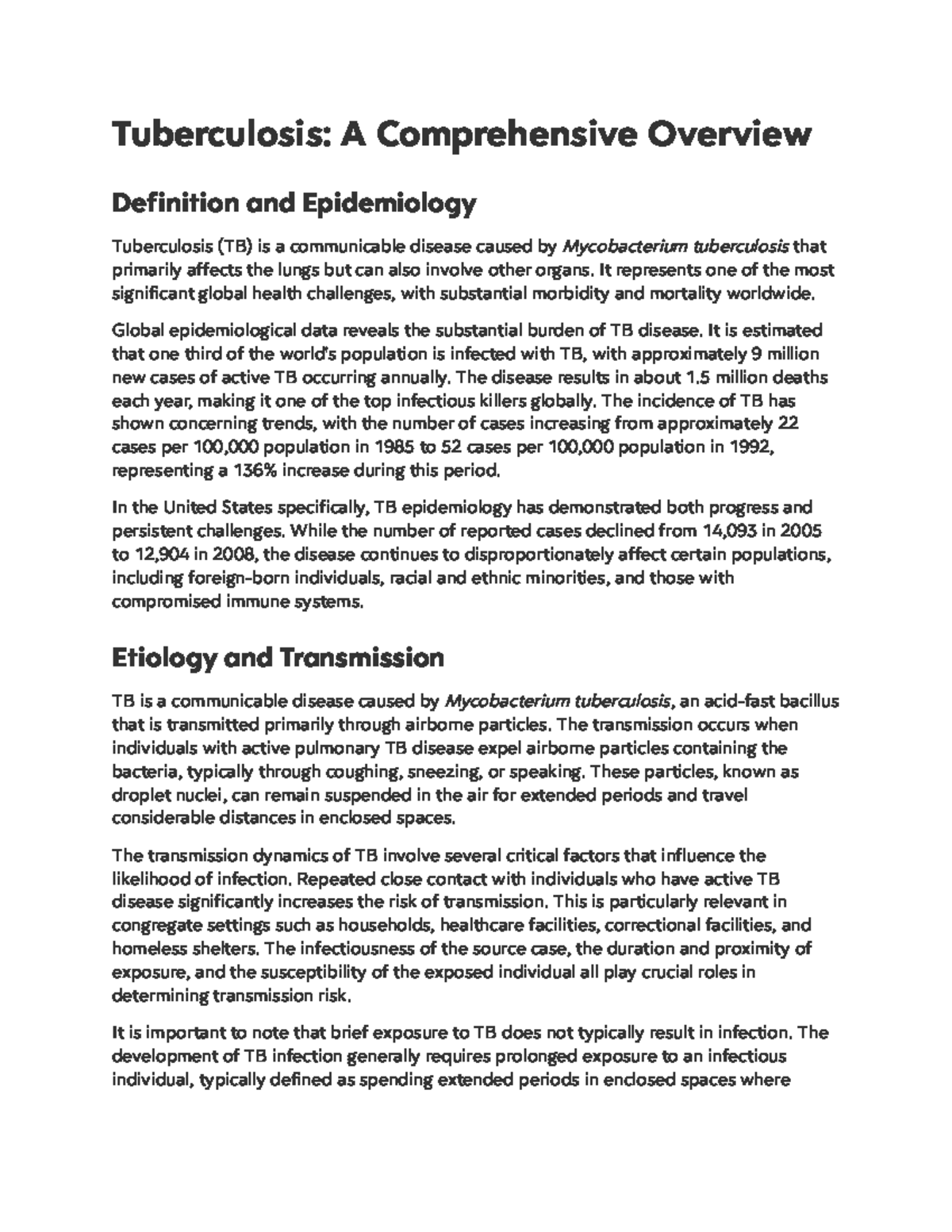 TB: Comprehensive Overview of Definition, Epidemiology, and Management ...