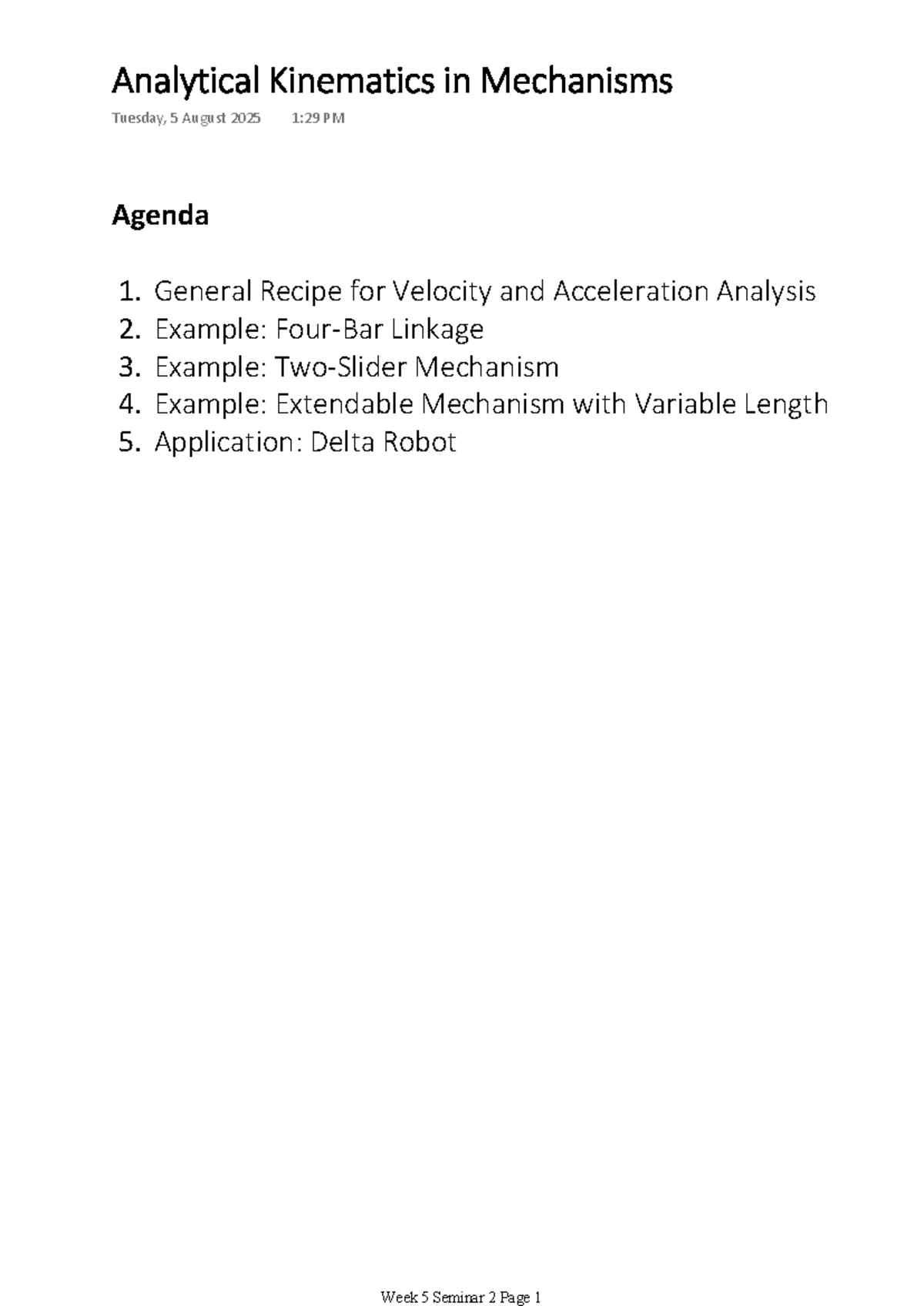 Week 5 Seminar 2: Analytical Kinematics in Mechanisms (Mech&Machines ...
