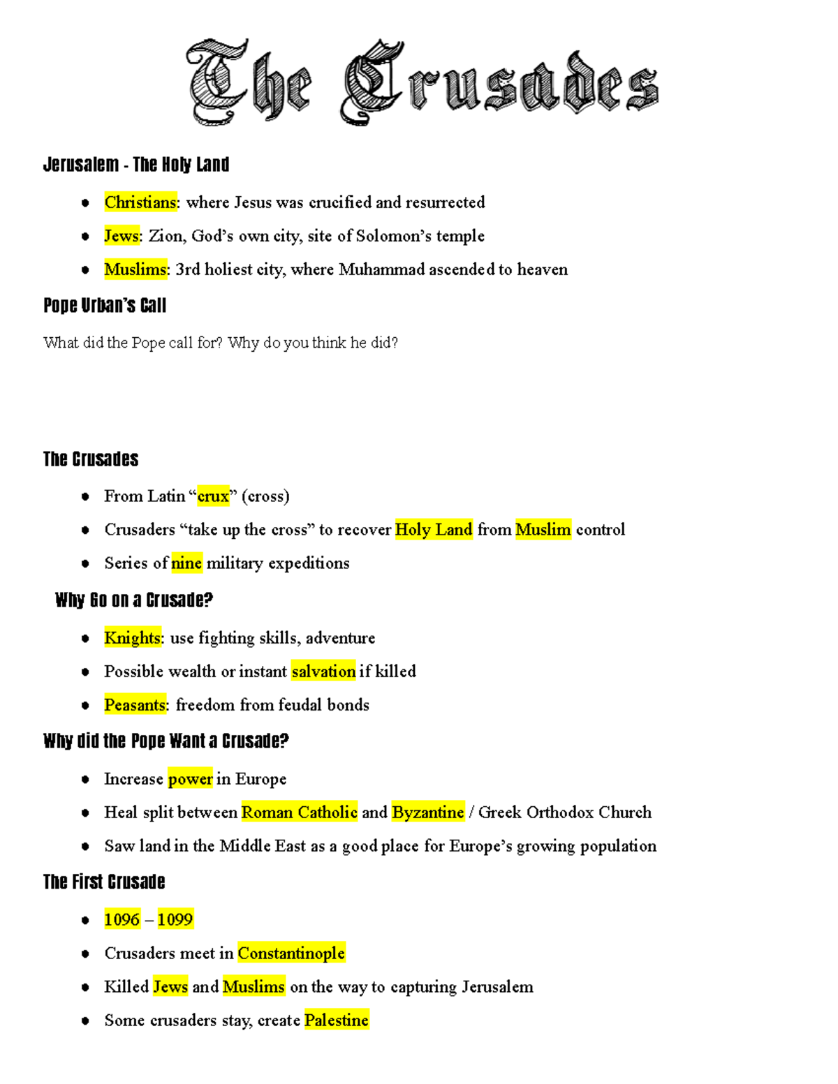 Crusades Guided Notes: Historical Overview and Impact - Studocu