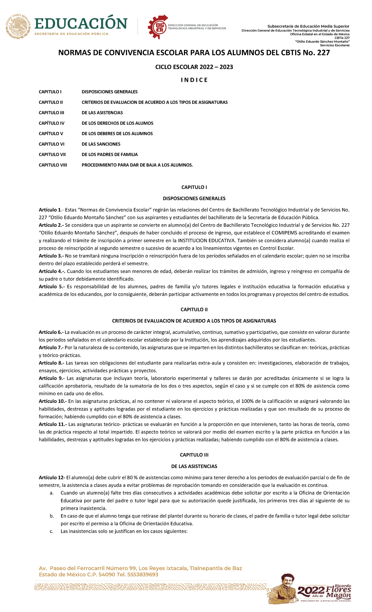Cbtis 227 Normas DE Convivencia Escolar 2022 - Dirección General de ...