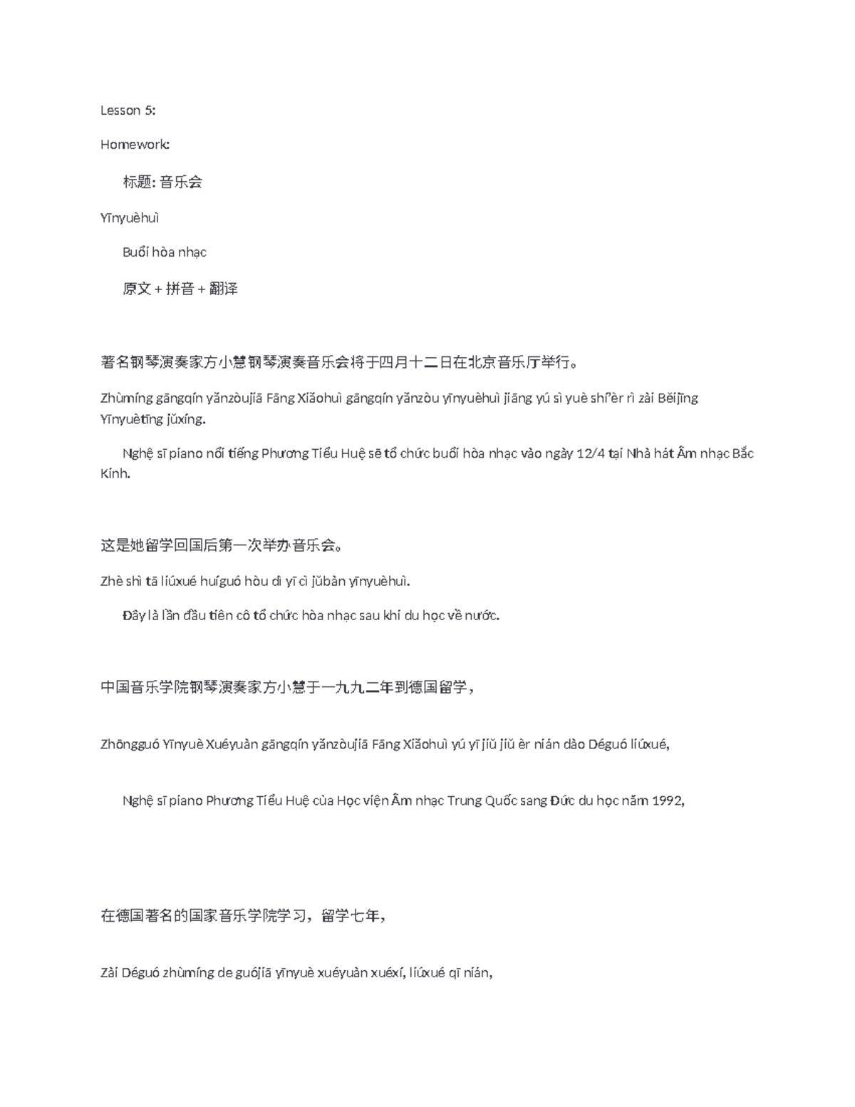 Baisoan 21032026 - Lesson 5: Concert Details and Homework - Studocu