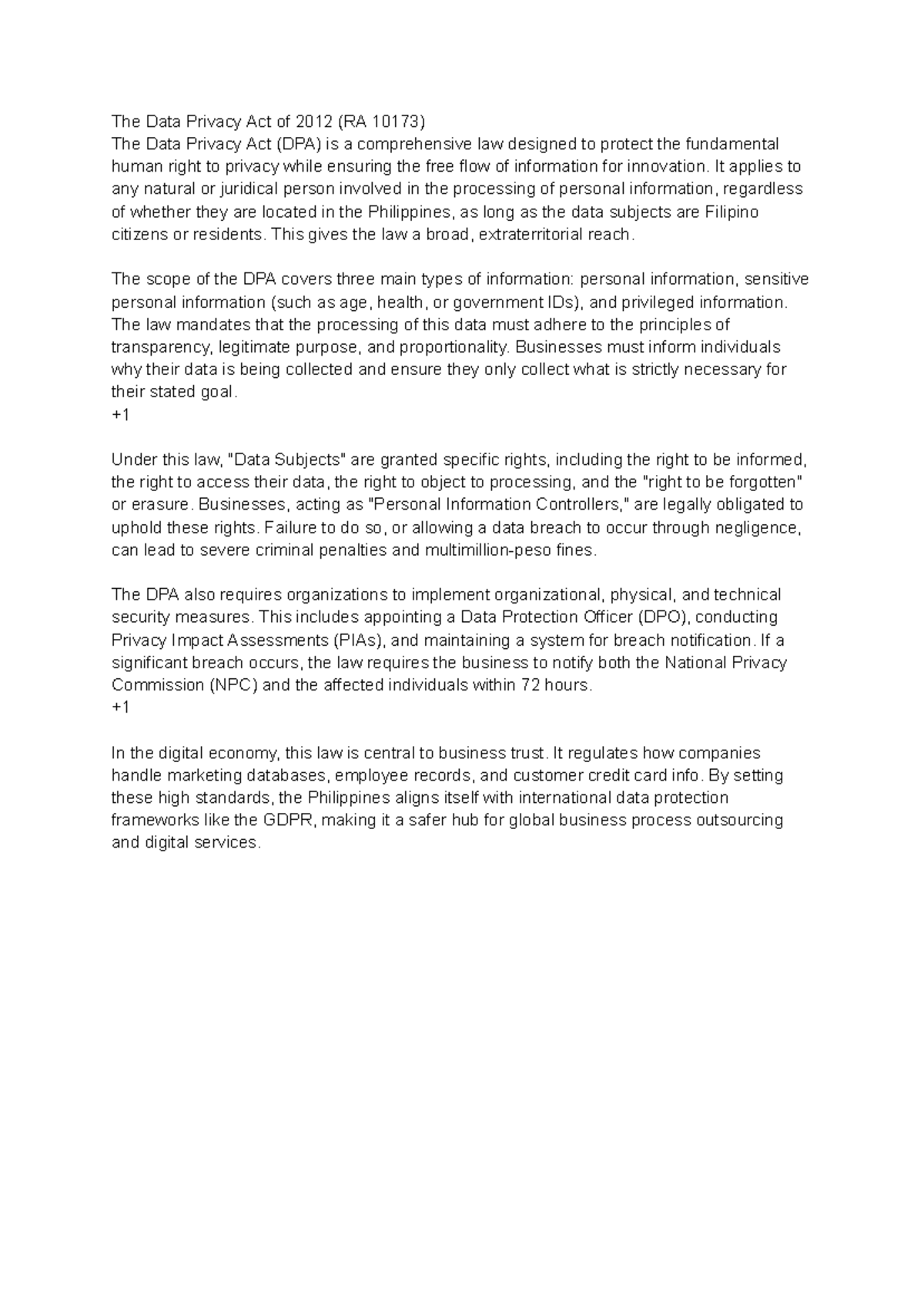 The Data Privacy Act of 2012 (RA 10173): Key Provisions and Impacts ...