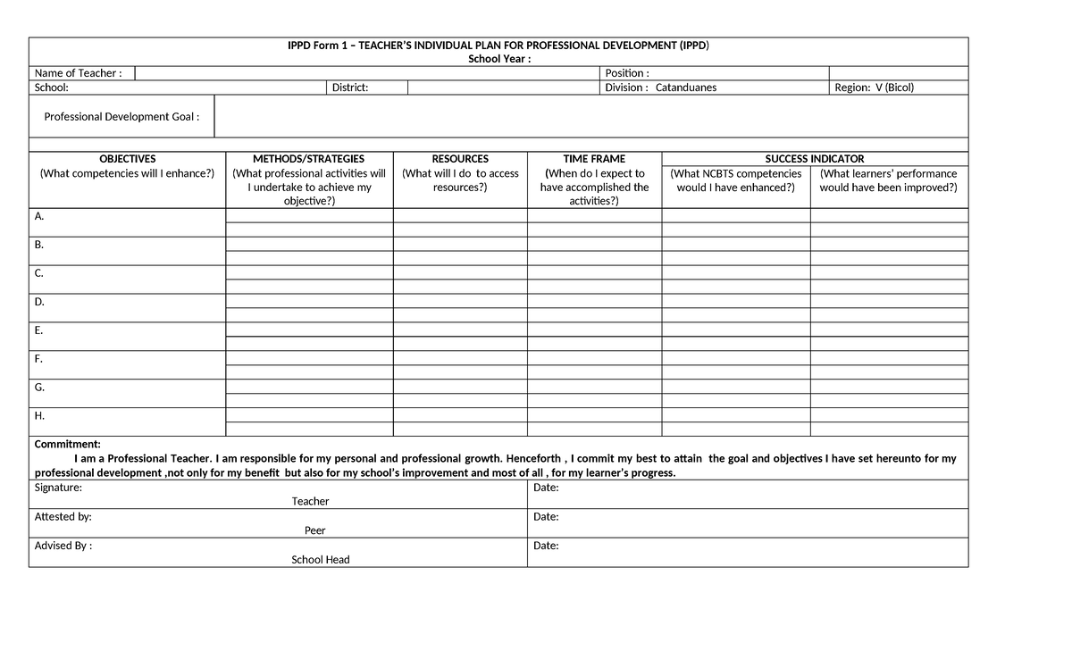 IPPD Form 1: Individual Plan for Professional Development Report - Studocu