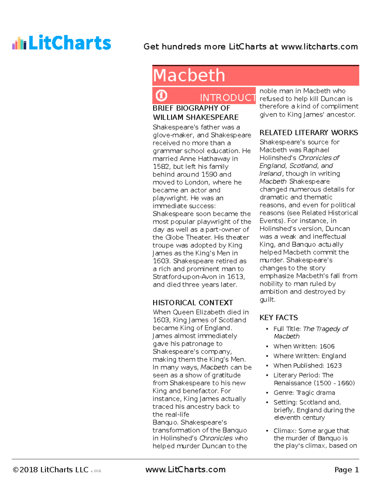 Macbeth (ENG 101) LitChart Summary and Analysis Guide - Studocu