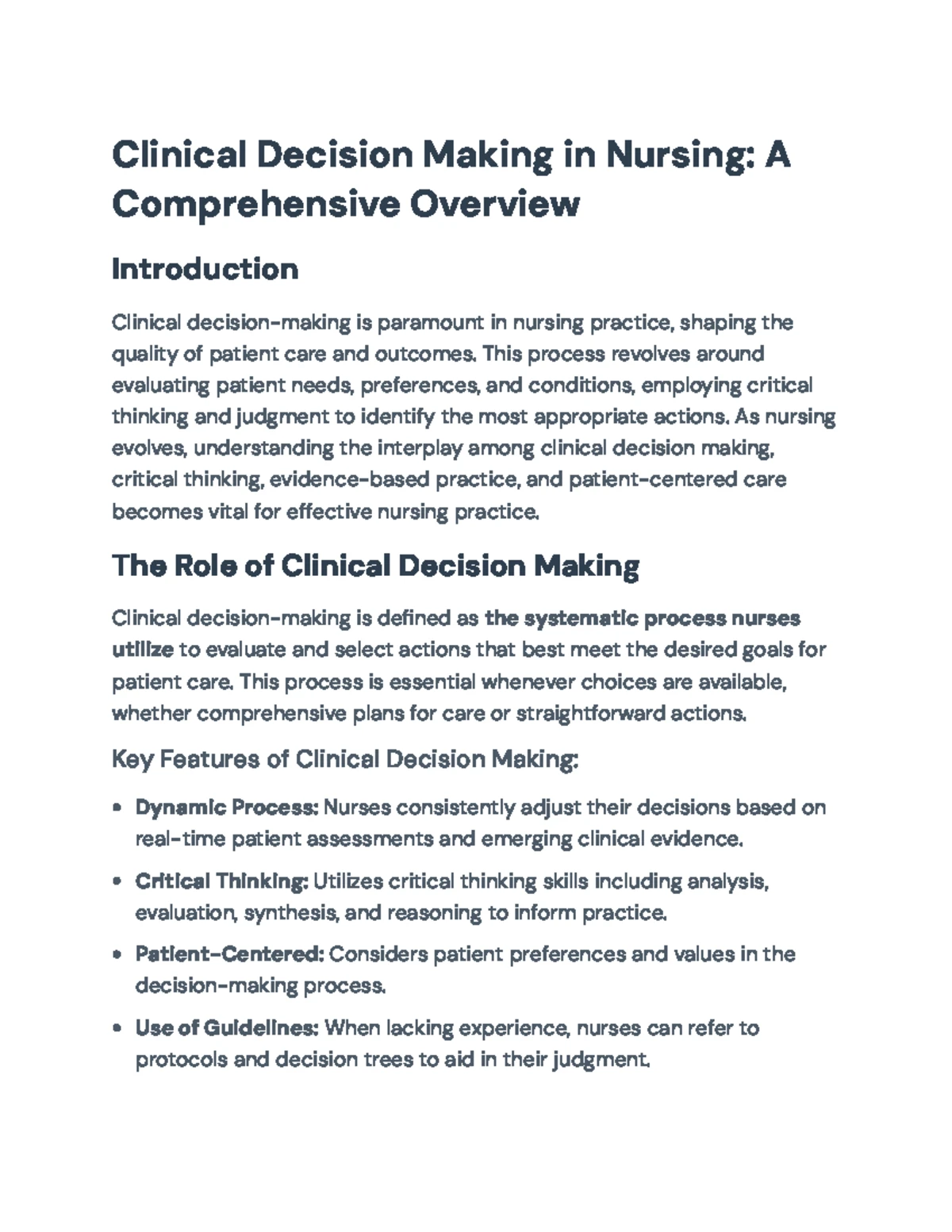 NUR 310: Clinical Decision Making in Nursing - Key Concepts & Processes ...