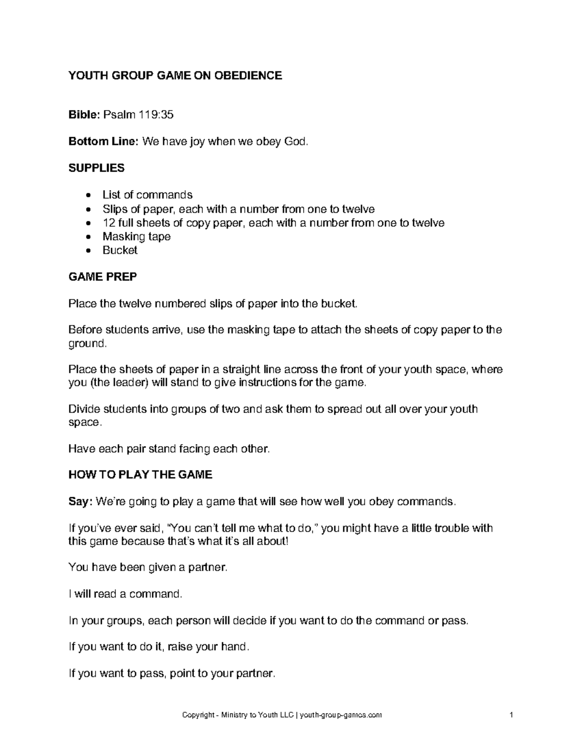 Youth Group Game on Obedience - YOUTH GROUP GAME ON OBEDIENCE Bible ...