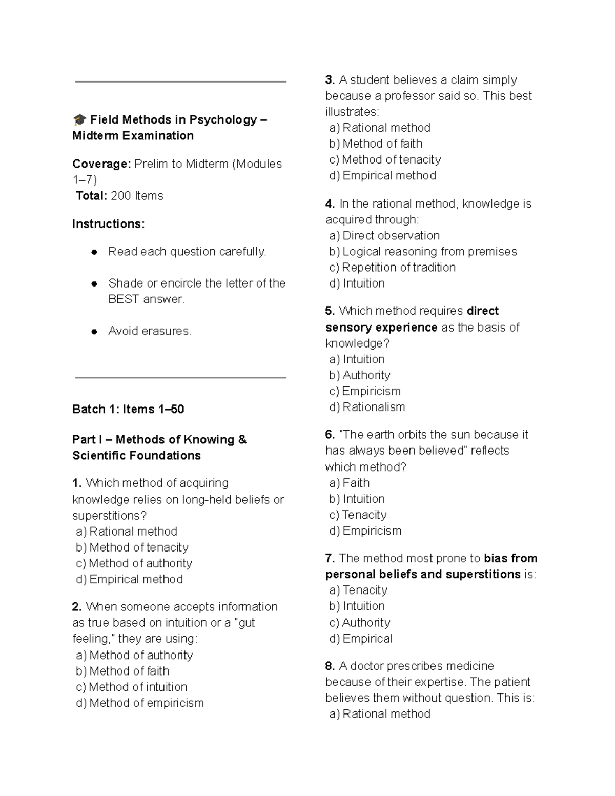 Fmpsych Midterm Exam Coverage: Key Topics and Questions - Studocu