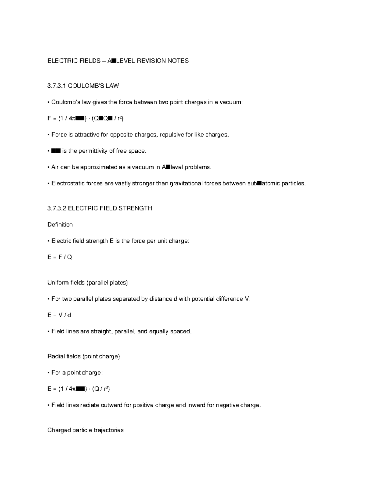 ELECTRIC FIELDS REVISION NOTES 3.7.3.1 & 3.7.3.2 - Studocu