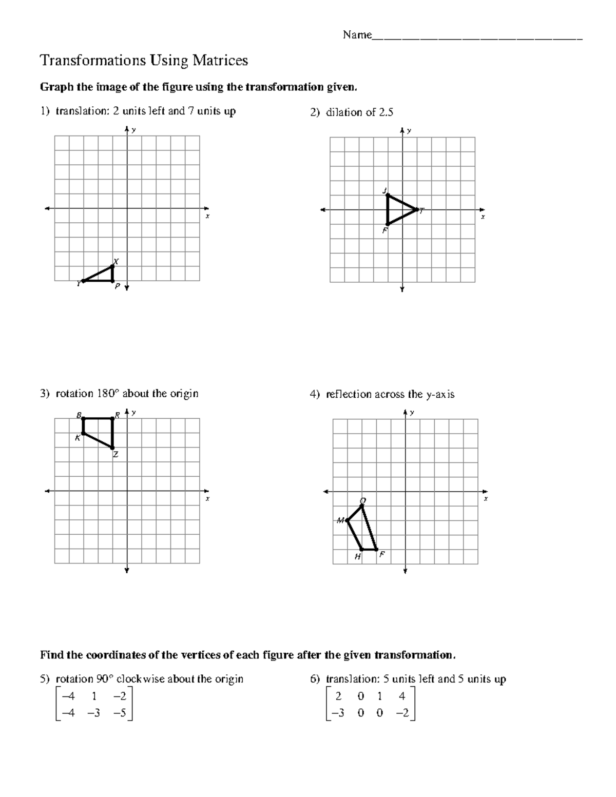 Transformations Using Matrices: Graphing and Coordinate Changes - Studocu