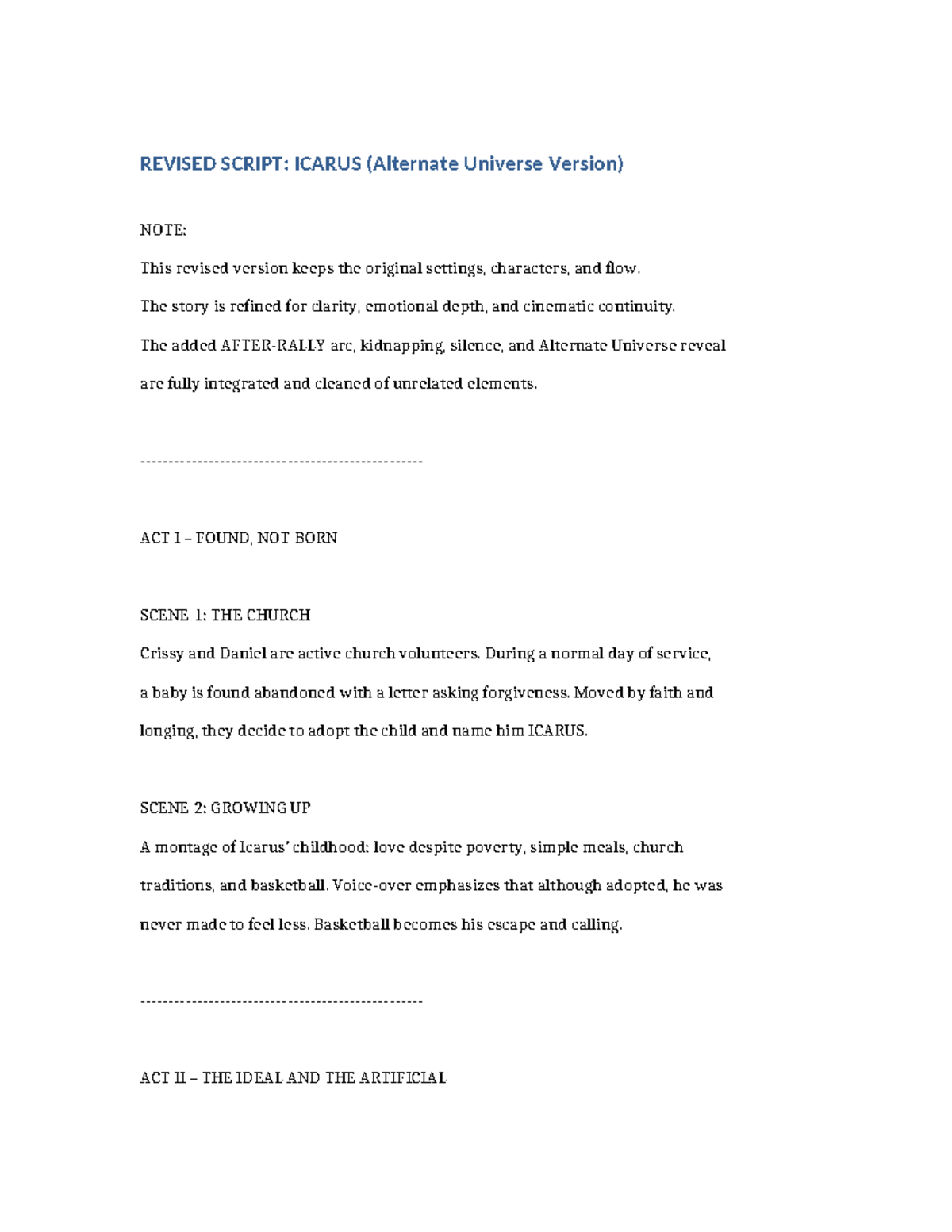 Icarus Revised Script: Alternate Universe Edition - Studocu