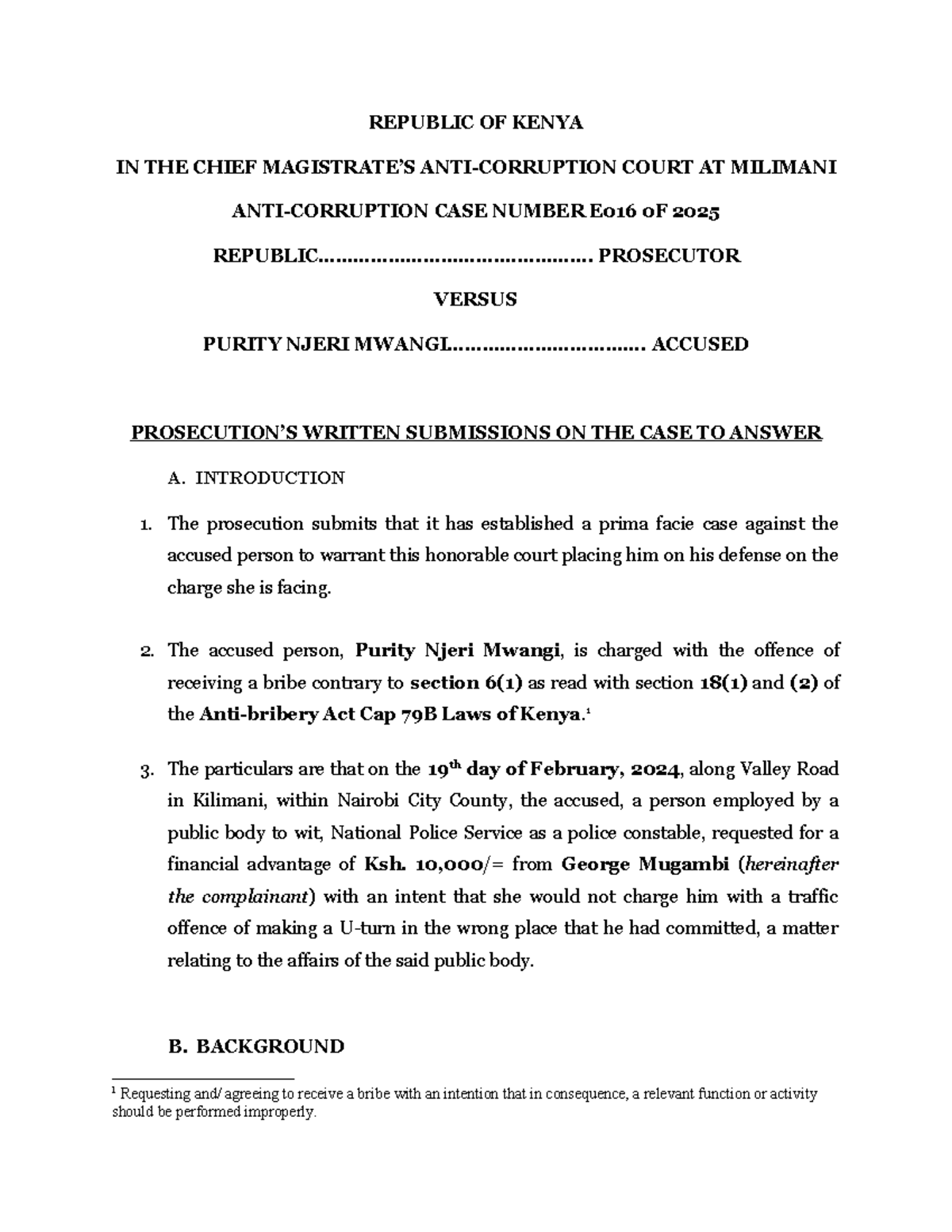 EACC E022 OF 2025 - Submissions on Bribery Case Against Purity Njeri ...