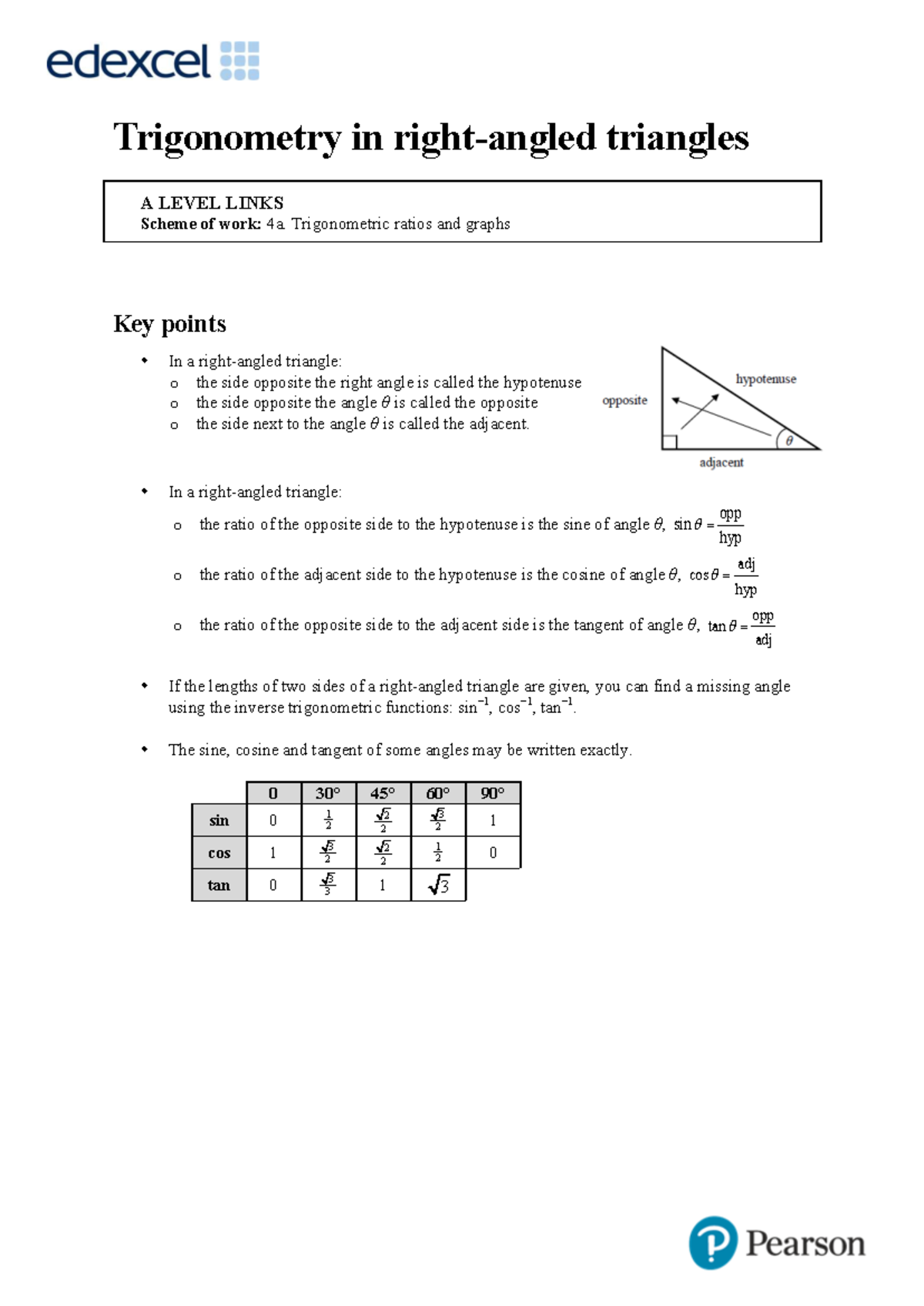 A LEVEL Trigonometry: Ratios, Rules, and Area Calculations - Studocu