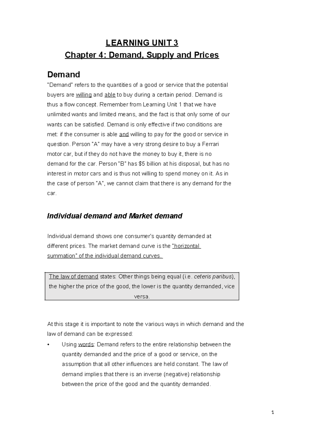 Chapter 4 ECO - Demand, Supply, and Market Equilibrium Summary - Studocu