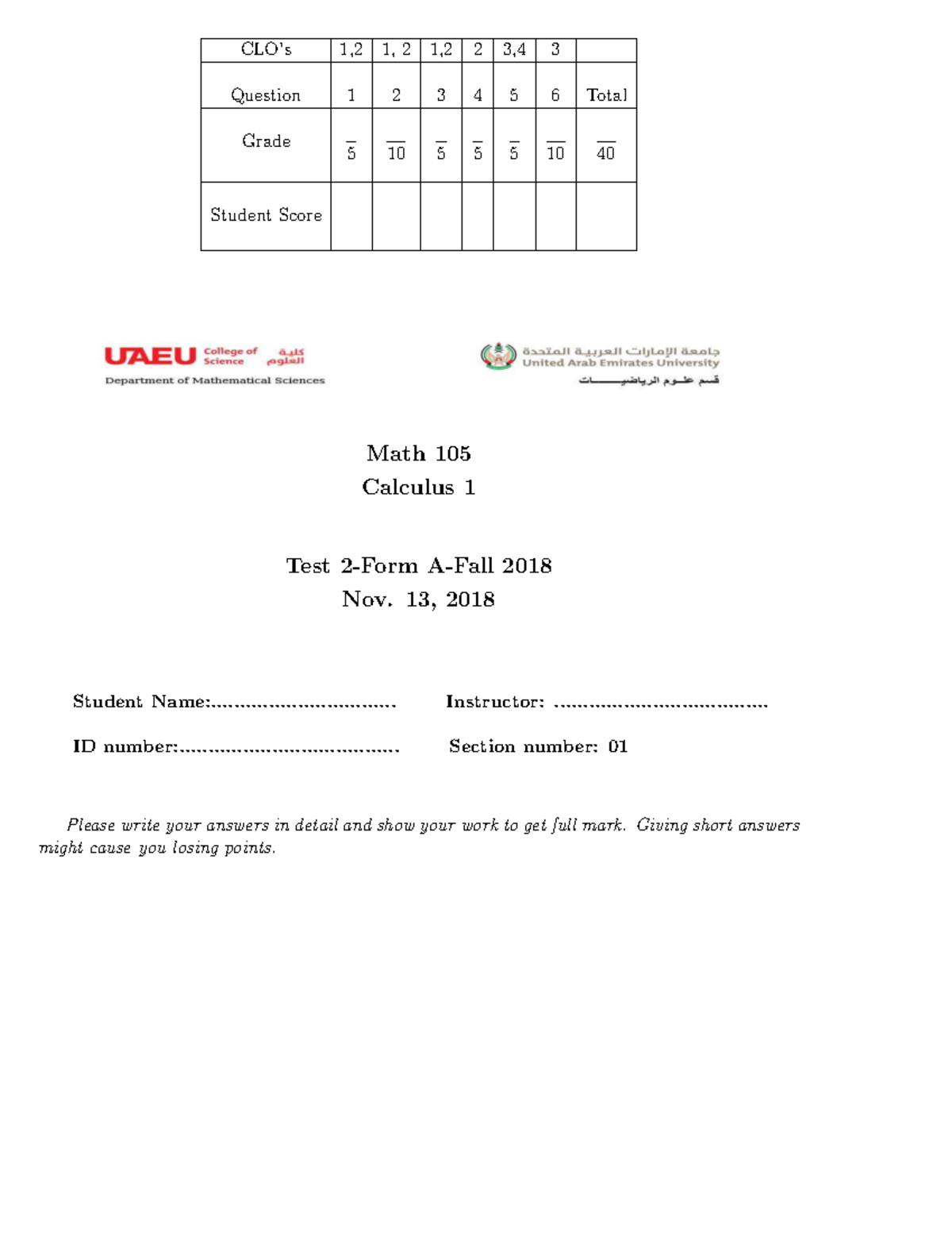 Math 105 Fall 2015 Course Preferences & Test 2 Sample - Studocu