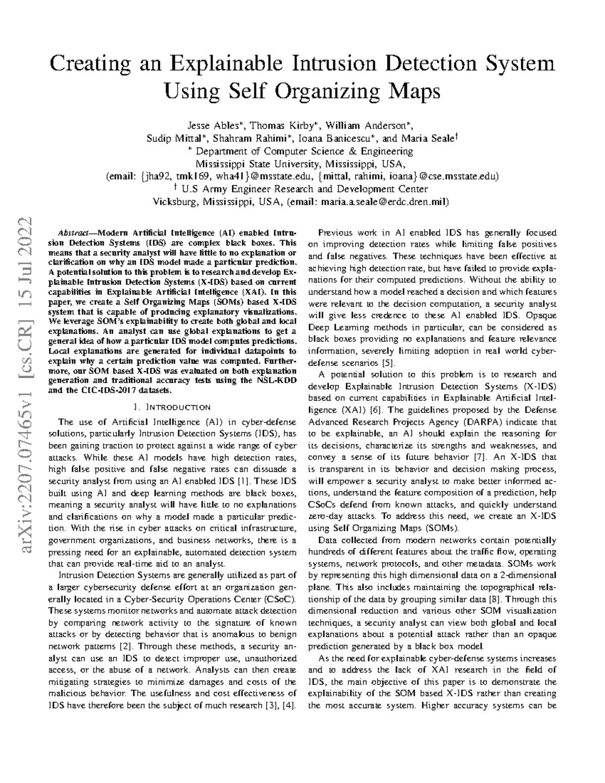 Creating an Explainable IDS Using Self Organizing Maps (CS 499) - Studocu