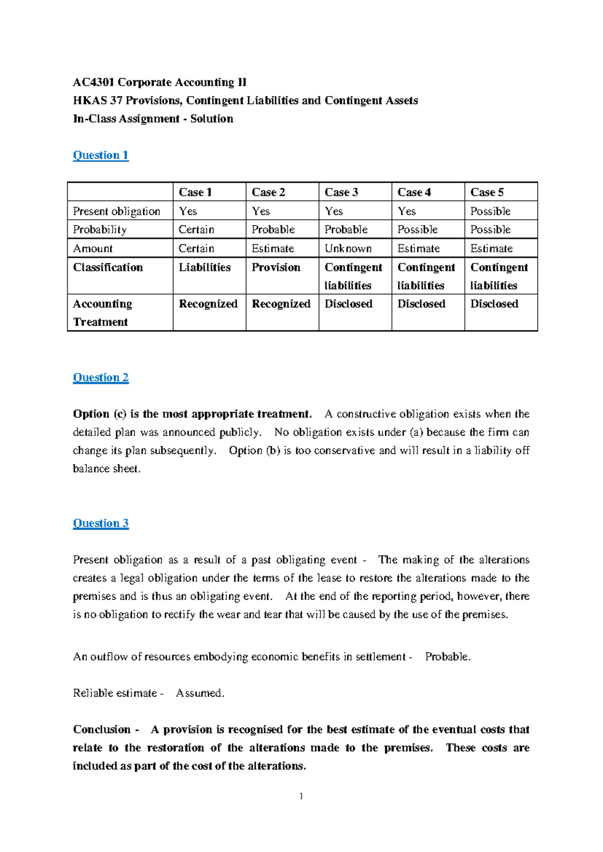 AC4301 Corporate Accounting II: HKAS 37 Provisions & Liabilities ...