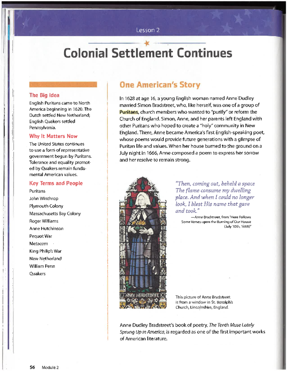 Module 2 Lesson 2: Colonial Settlement and the Puritan Experience - Studocu