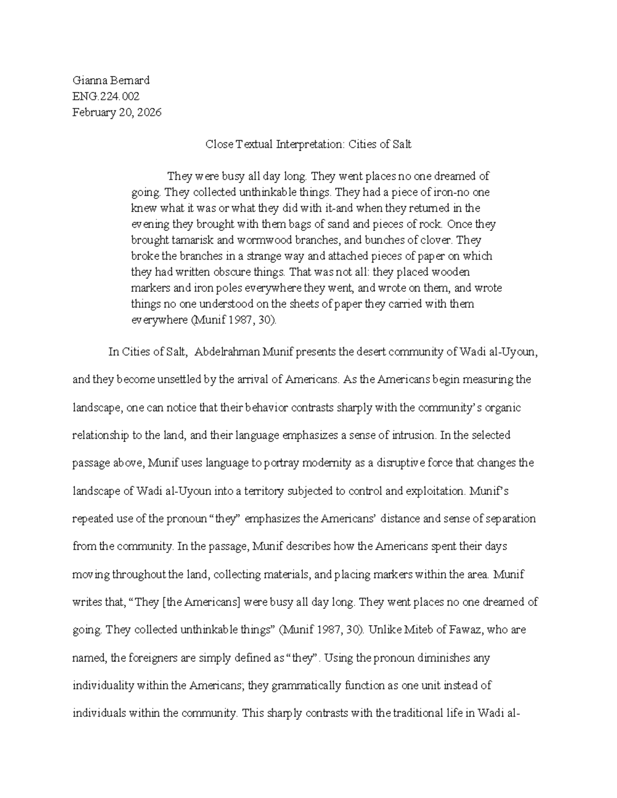 ENG.224.002 Close Textual Interpretation of "Cities of Salt" - Studocu