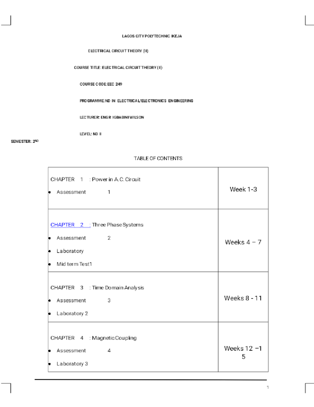 EEC-249 Lecture Notes: Electrical Circuit Theory II Overview - Studocu