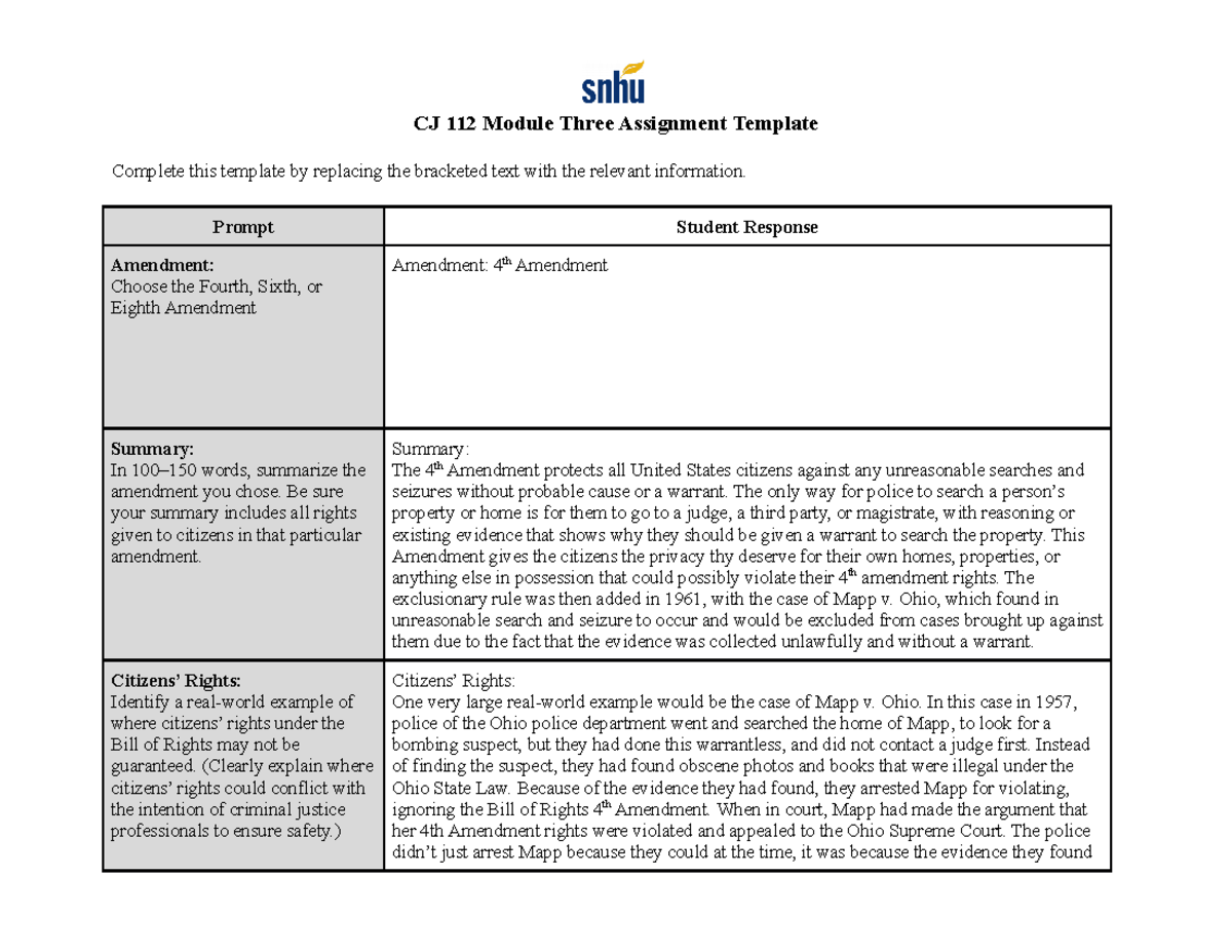 Module 3 Assignment - CJ 112 Module Three Assignment Template Complete this template by ...