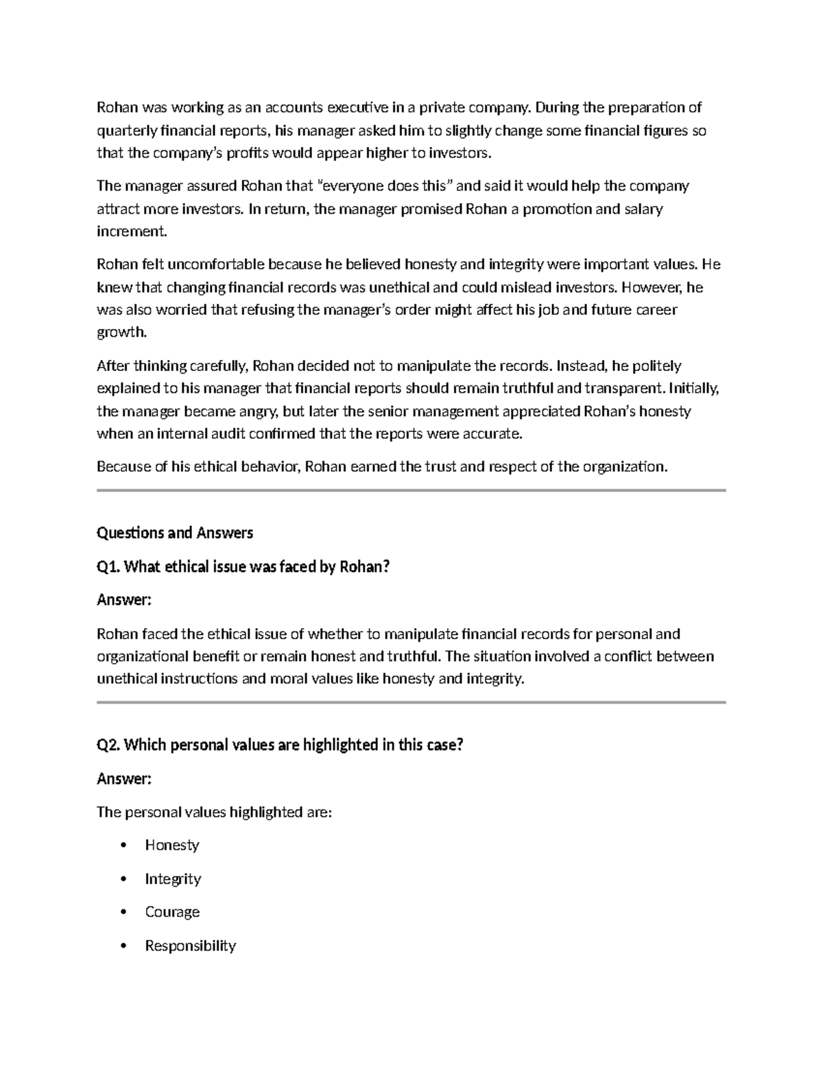 Ethical Case Study: Integrity in Business Decisions - Studocu
