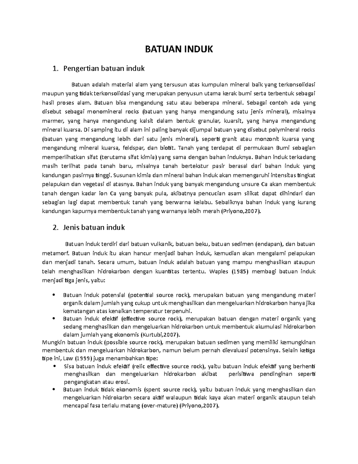 Analisis Batuan Induk: Sifat, Jenis dan Formasi dalam Geologi - Studocu