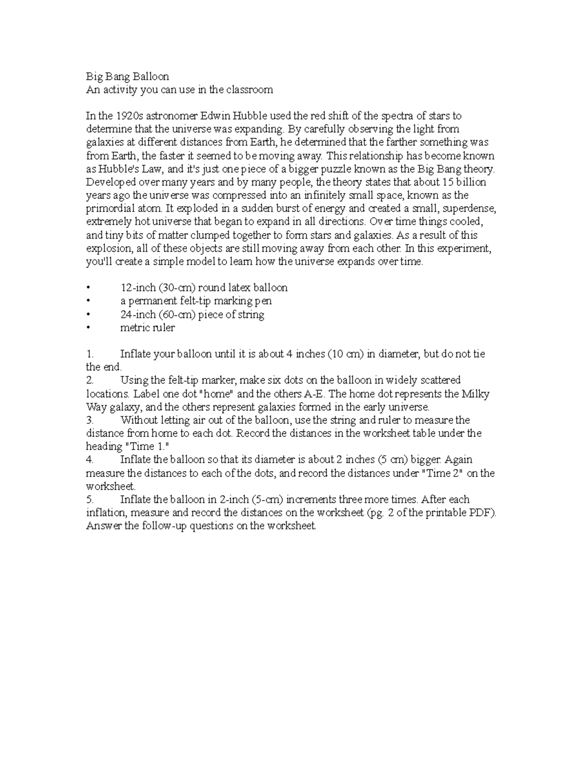 Big Bang Balloon: Activity for Big Bang Theory - Big Bang Balloon An ...